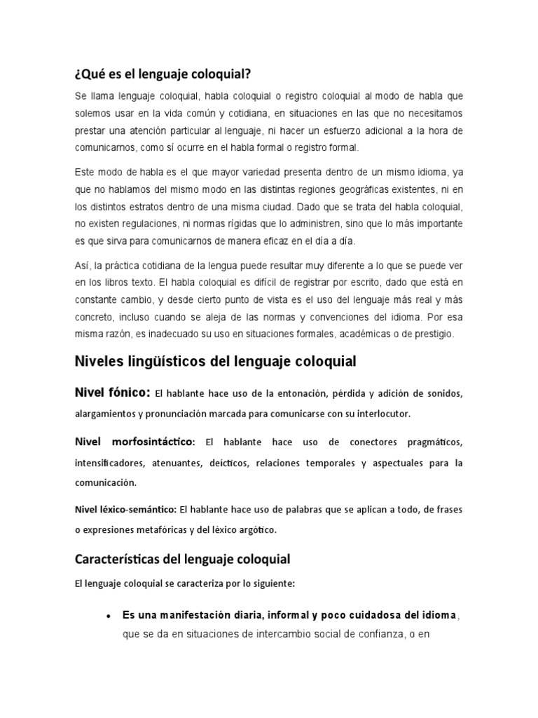 Lenguaje Coloquial | PDF | Comunicación | Léxico