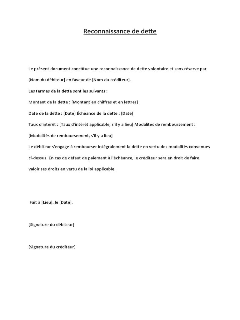 Modèle de reconnaissance de dette | PDF | Finance et gestion monétaire ...