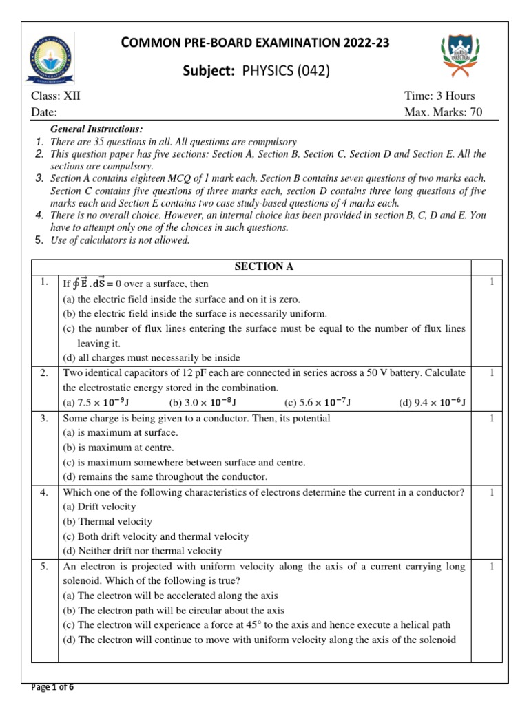 10.Physics-Class XII-QP - ISML - CPBE 2023 | PDF | P–N Junction | Physical Sciences