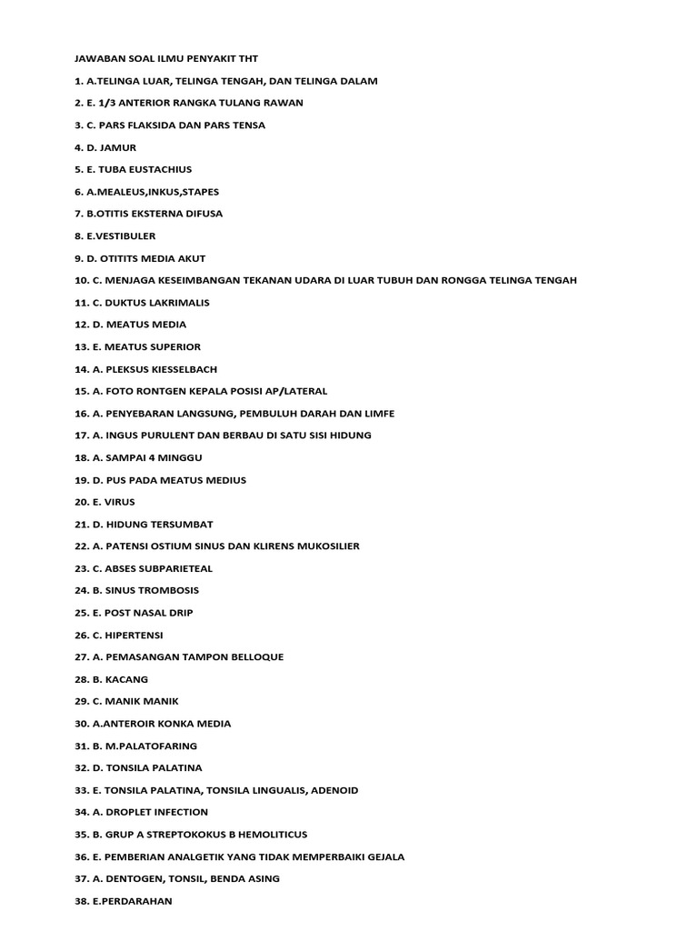 Jawaban Soal Ilmu Penyakit THT | PDF