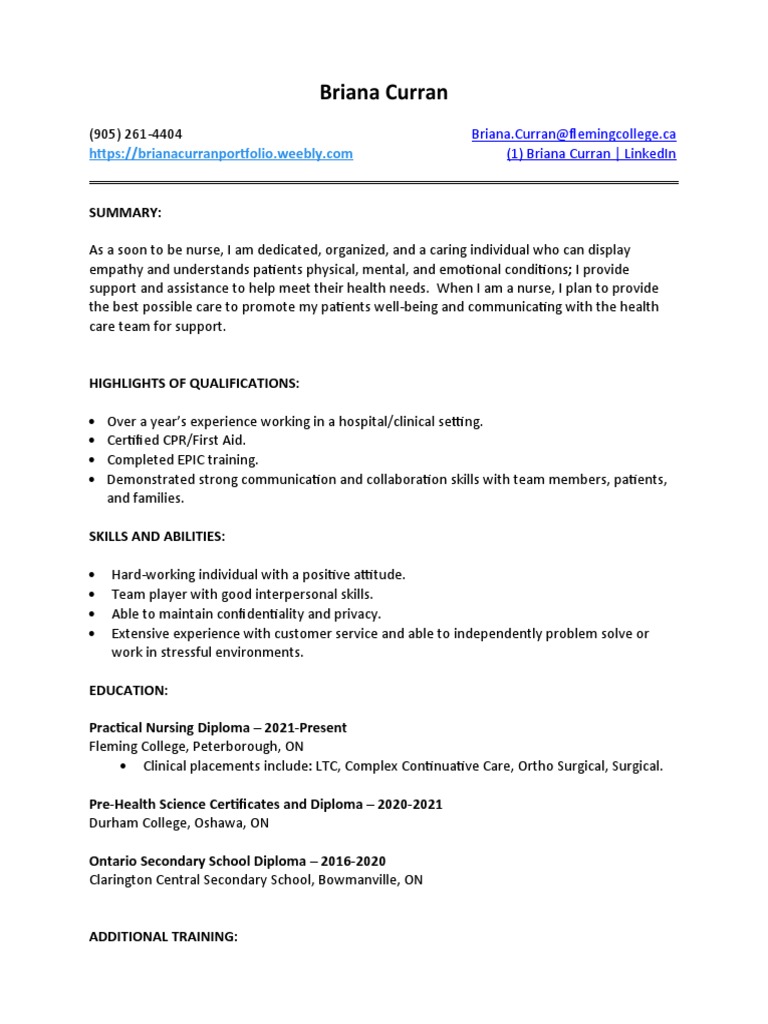Briana Curran Resume | PDF | Nursing | First Aid
