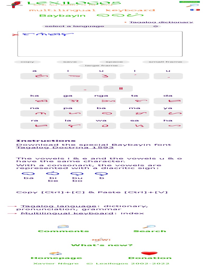 Baybayin Alphabet - Online Tagalog Keyboard LEXILOGOS | PDF