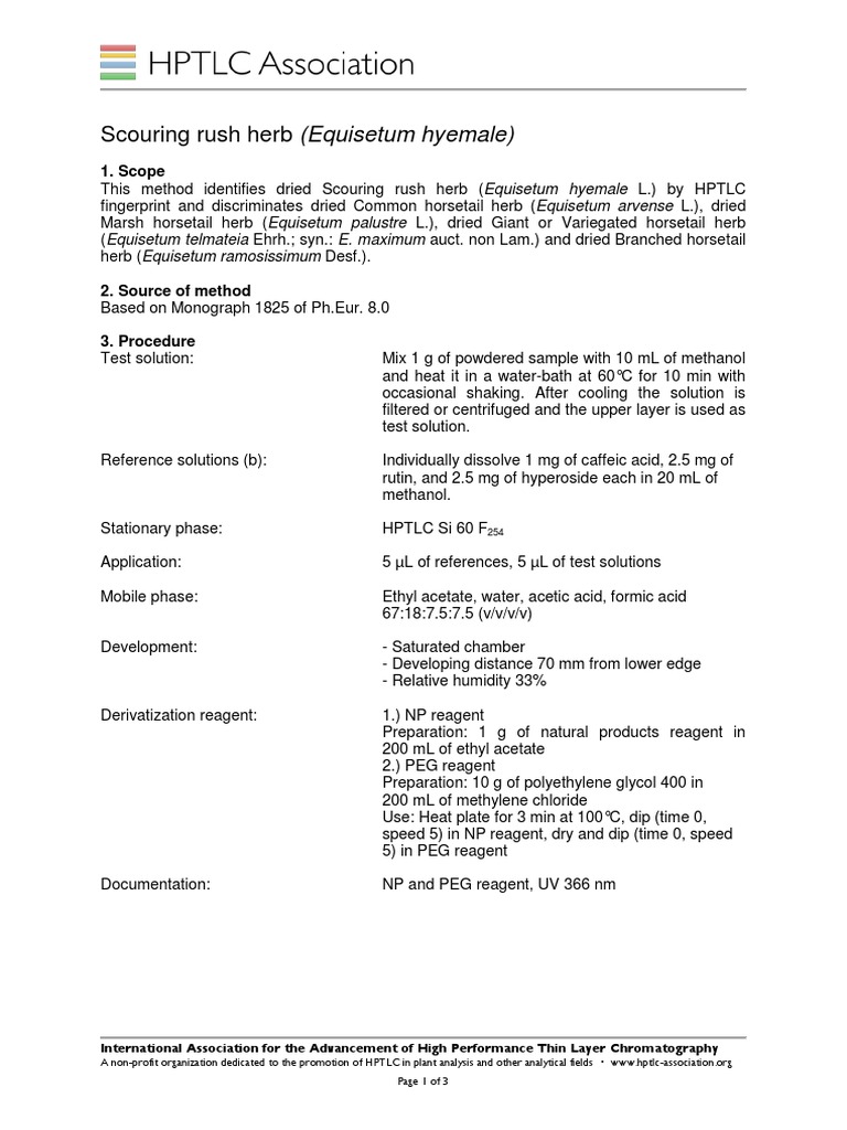 Equisetum Hyemale Herb HPTLC Association V1 | PDF | Chromatography ...