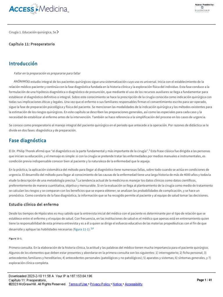 Capítulo 11 - Preoperatorio | PDF | Diagnostico medico | Ciencias de la Salud