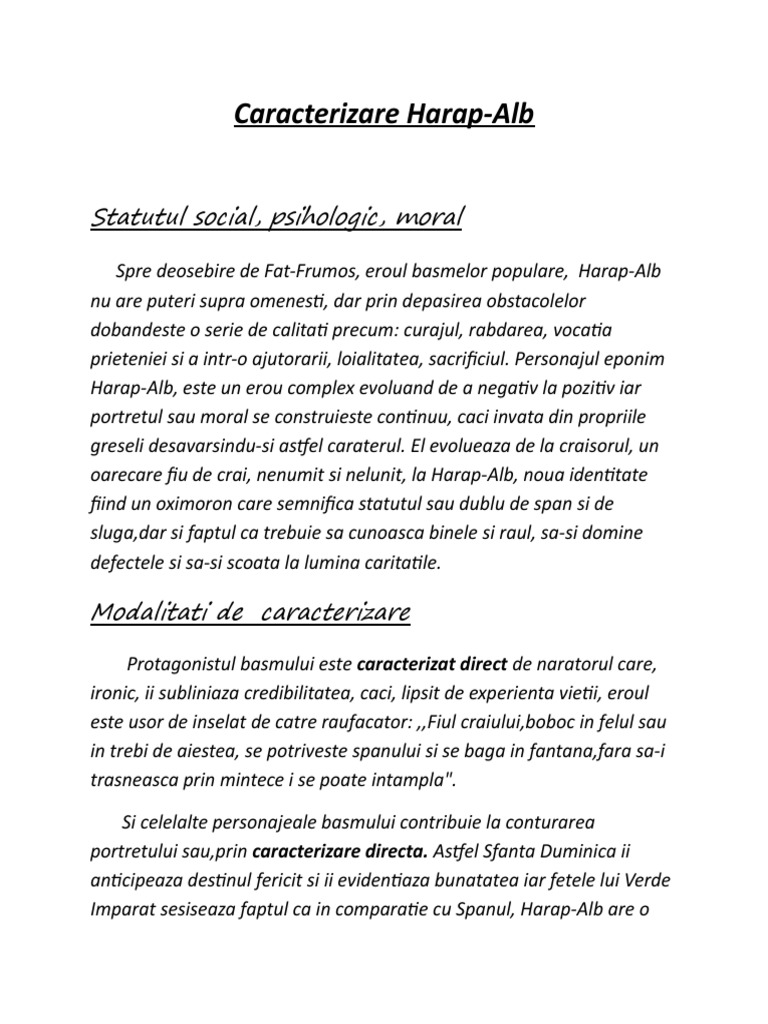 Caracterizare Harap-Alb | PDF