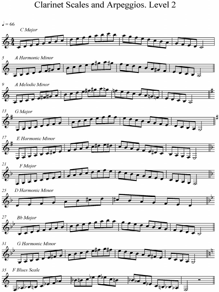 Clarinet Scales and Arpeggios Level 2 - Page 1 2 | PDF