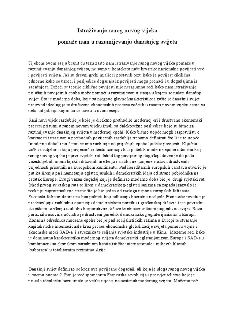 Esej Hrvatska Povijest Ranog Novog Vijeka Drugi Dio | PDF