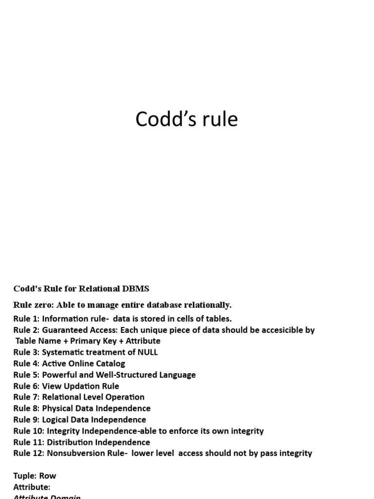 Codd S Rule Pdf Relational Database Relational Model
