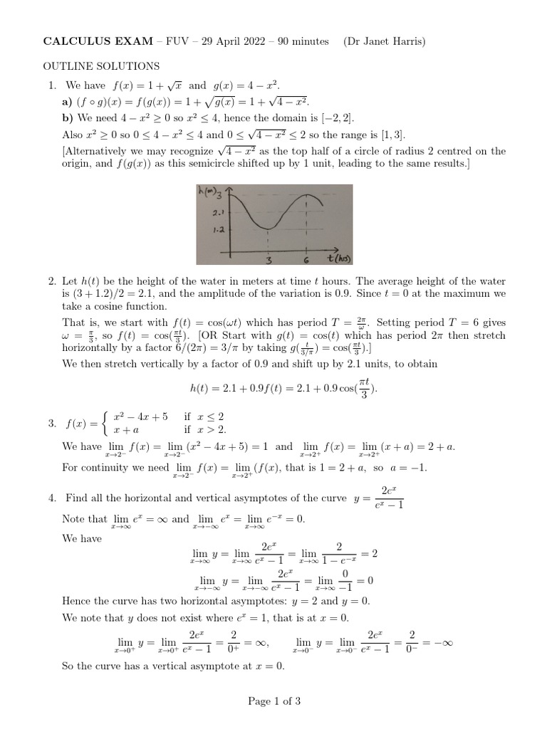 Calculus Exam Solutions - April 2022 | PDF | Asymptote | Derivative