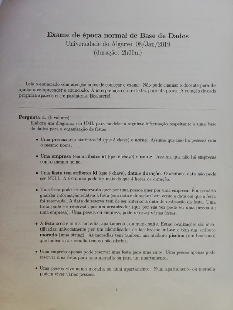 Exame 2019 (Epoca Normal) Base Dados | PDF