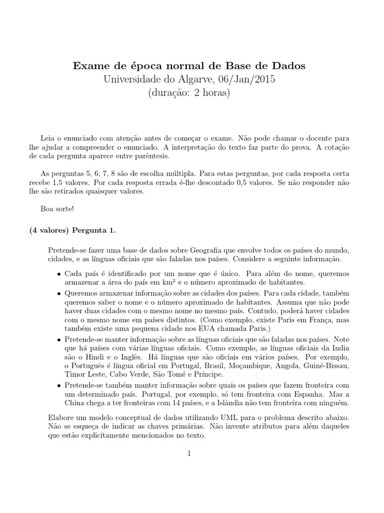 Exame 2015 (Epoca Normal) Base Dados | PDF