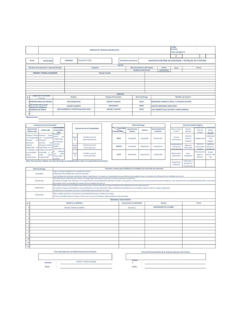 Anexo n2 Analisis de Trabajo Seguro (Ats) | PDF | Riesgo