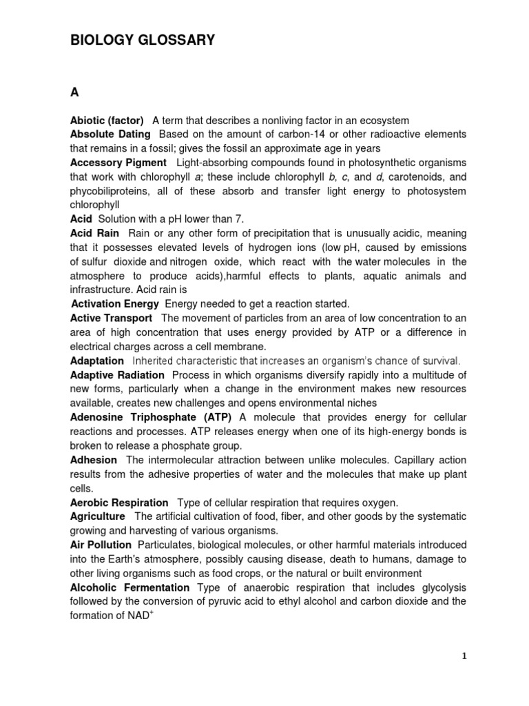 A Comprehensive Biology Glossary: Key Terms from A to B | PDF | Gene ...