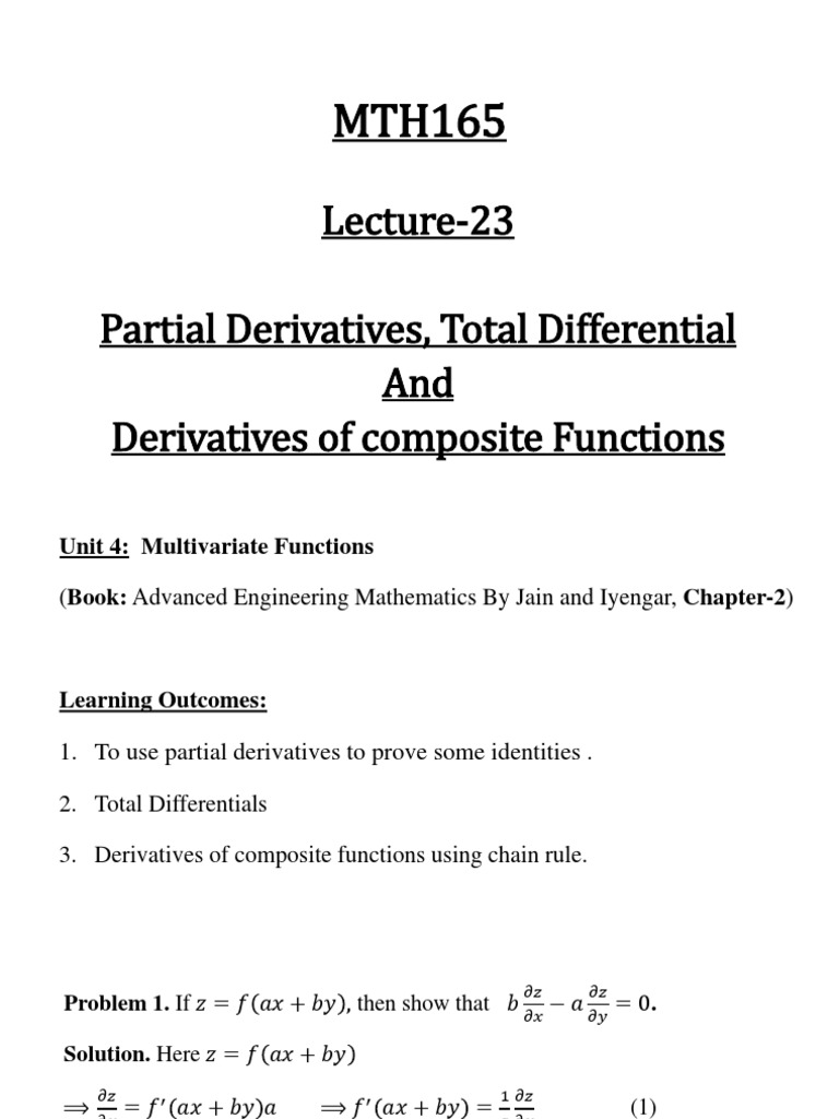 Lecture 23partial Derivatives - Total Differential and Derivatives of Composite Functions | PDF ...