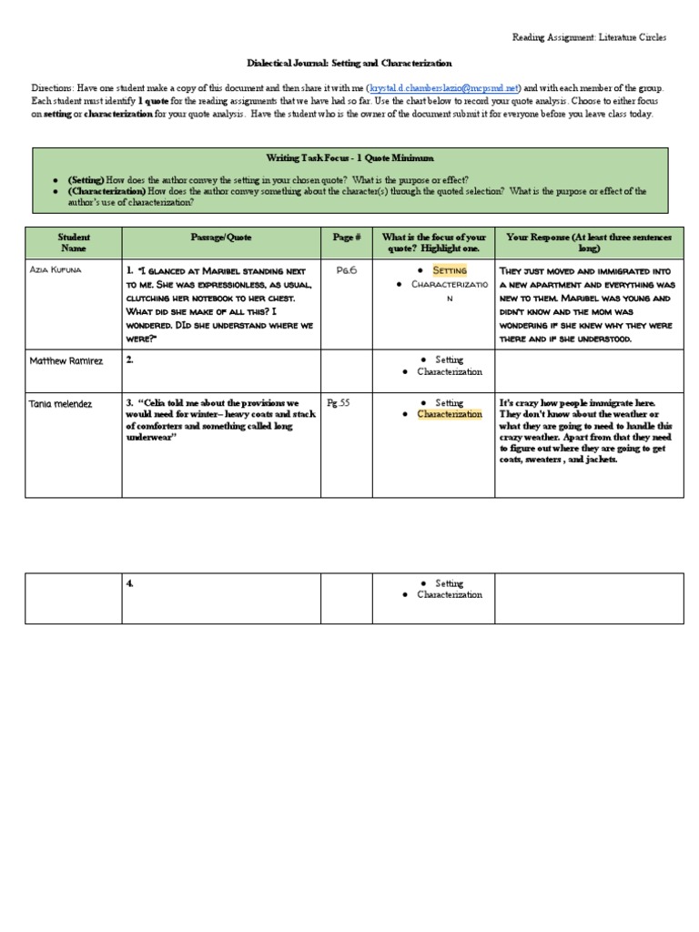 Literature Circles: Quote Analysis Guide | PDF