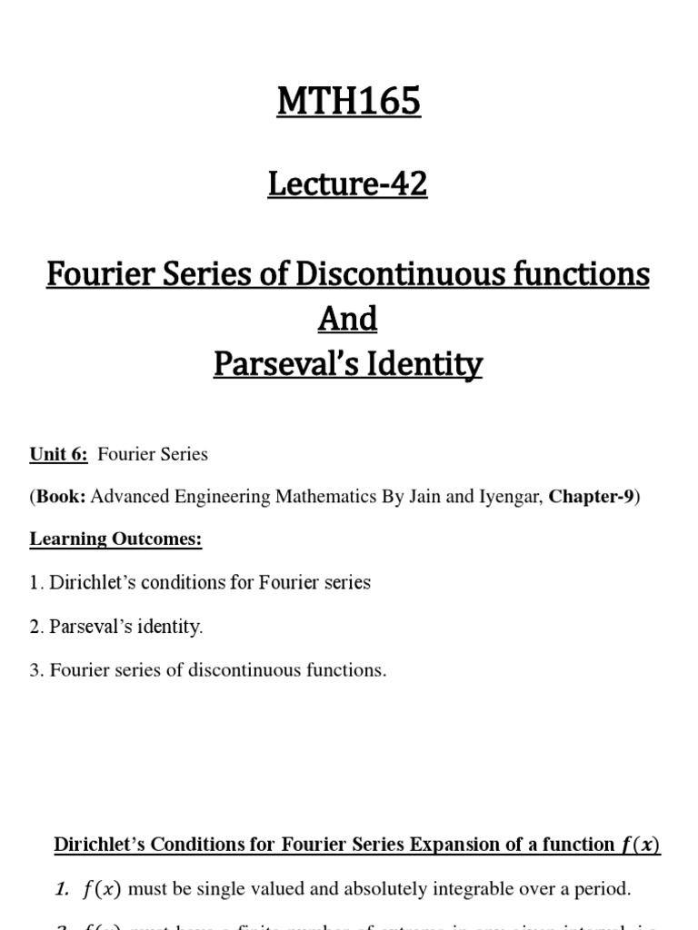 Lecture 42fourier Series of Discontinuous Functions | Download Free PDF ...