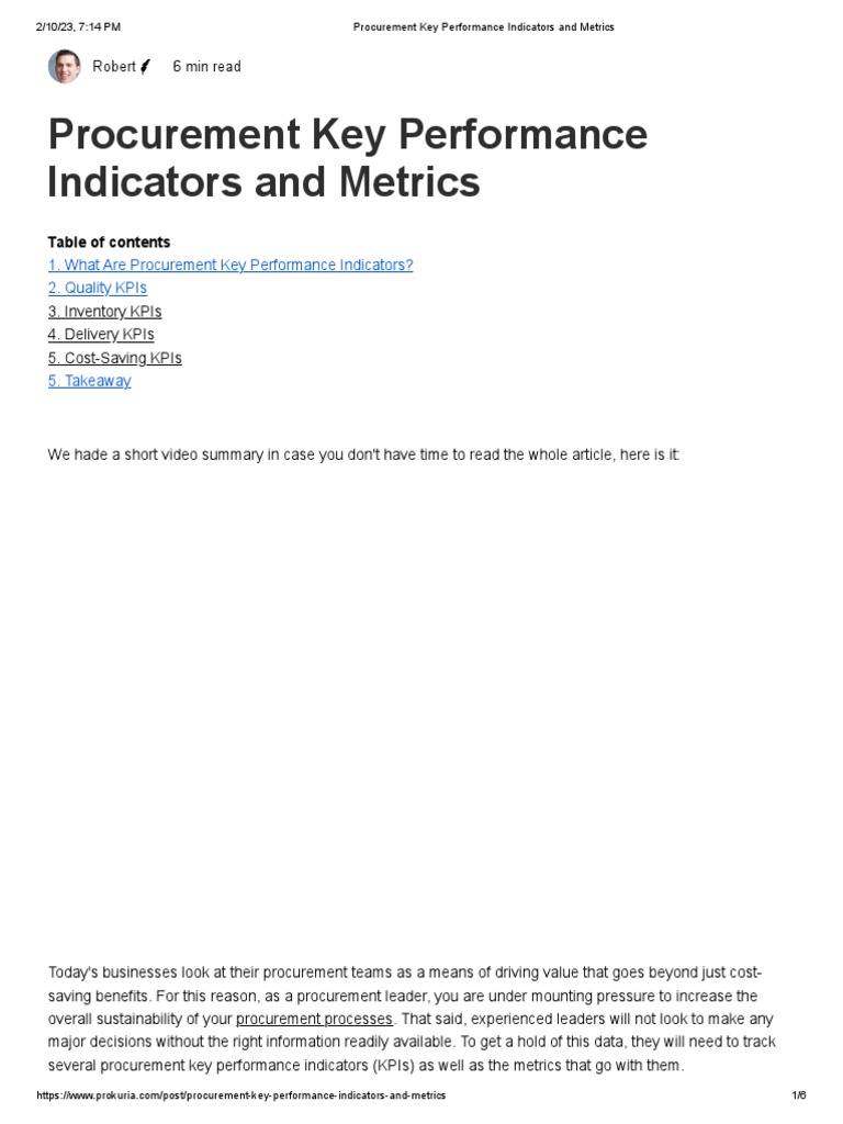 Procurement Key Performance Indicators and Metrics | PDF | Performance ...
