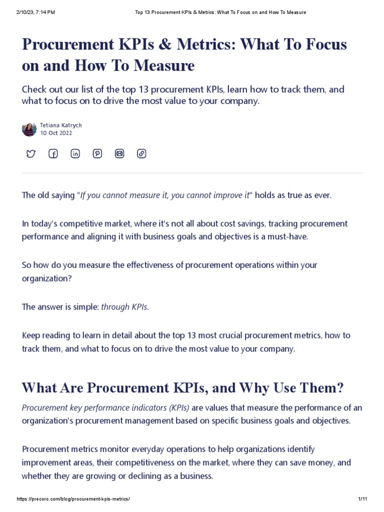 Procurement KPIs for Managers | PDF | Performance Indicator | Procurement