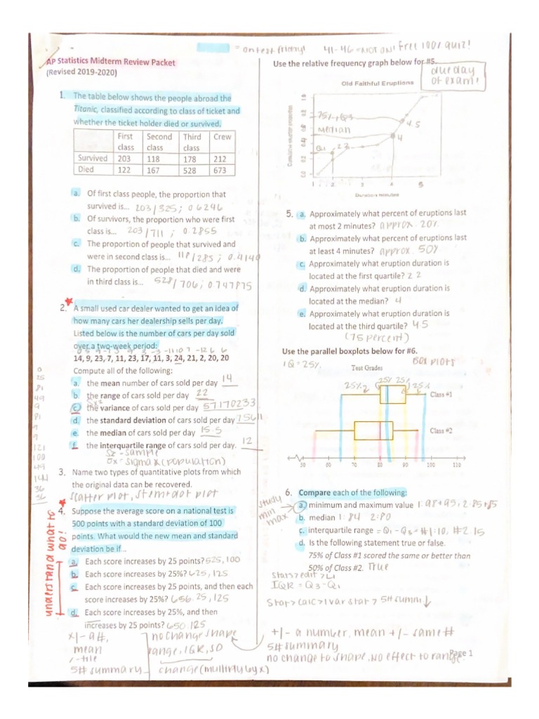 AP Statistics Midterm Review Packet | PDF