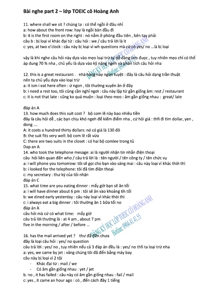 Đáp Án Bài Nghe Part 2 Bu I 2 | PDF