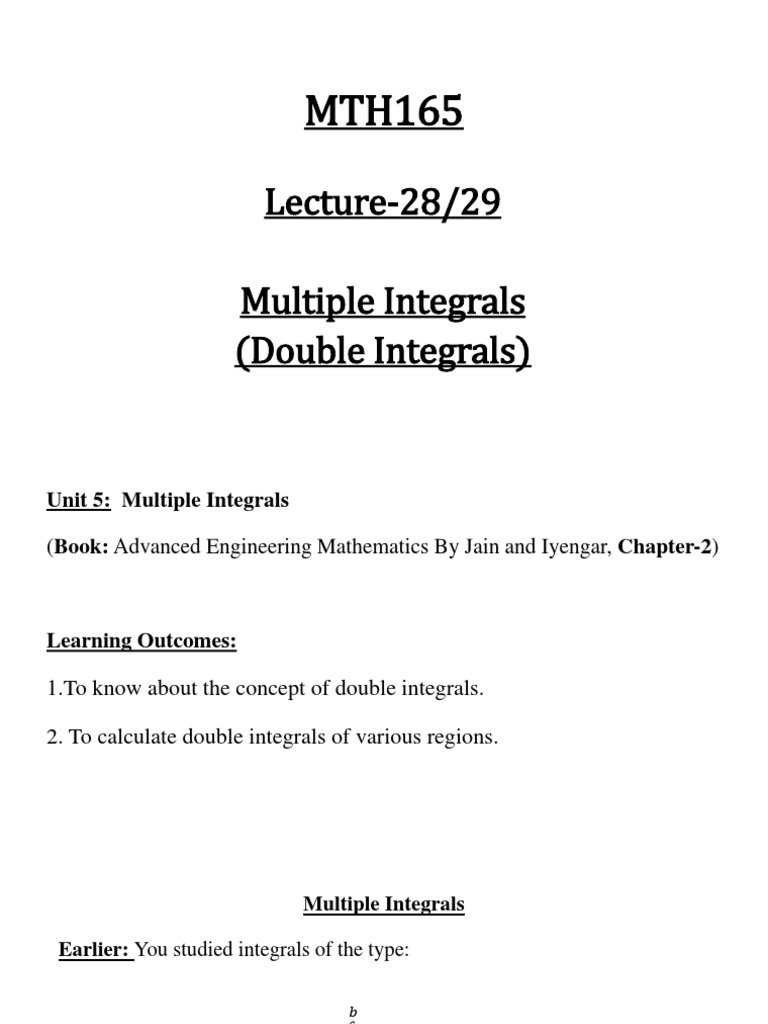 Lecture 2829multiple IntegralsDouble Integrals | PDF | Integral ...