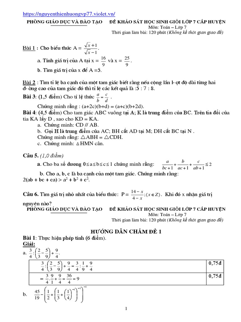 20 de Thi HSG Toan 7 Dap An | PDF