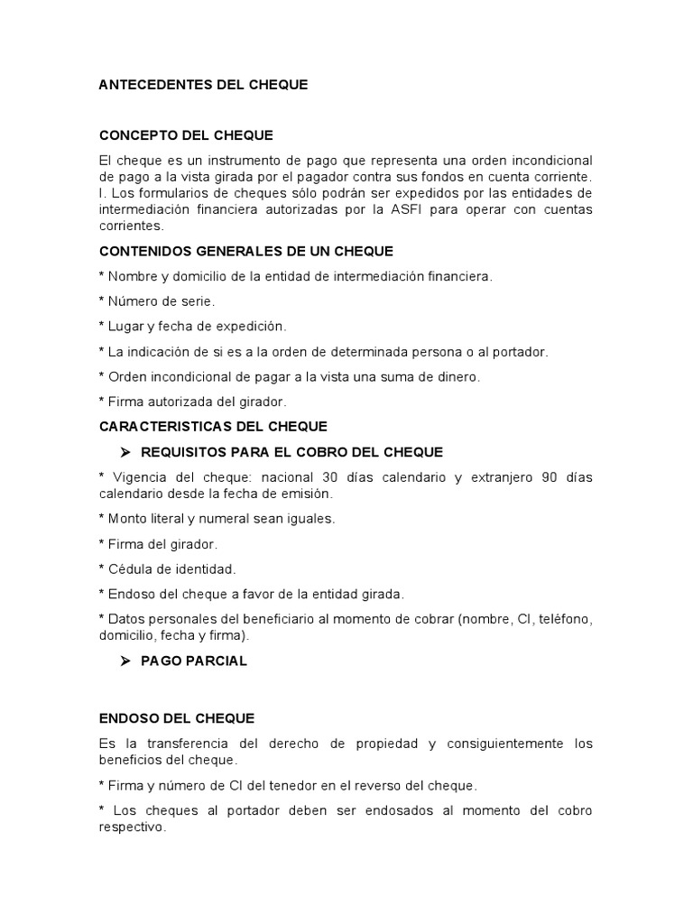 Requisitos y Tipos de Cheques en Bolivia | PDF | Cheque