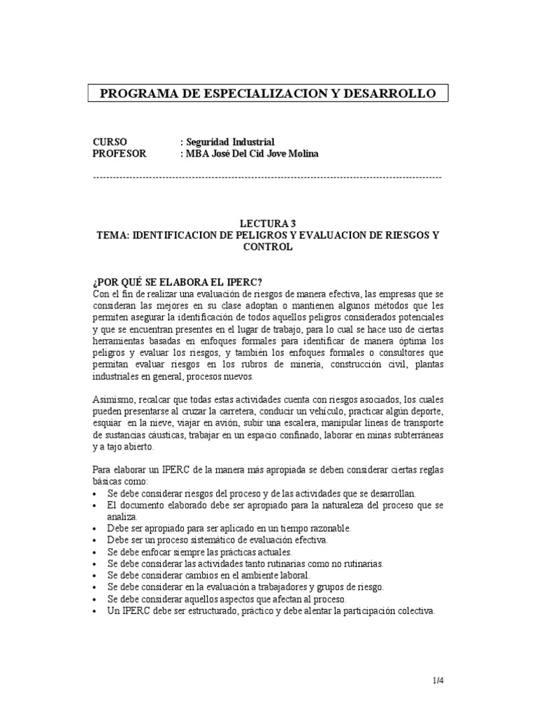 Lectura IPERC 2023 | PDF | Riesgo | Evaluación