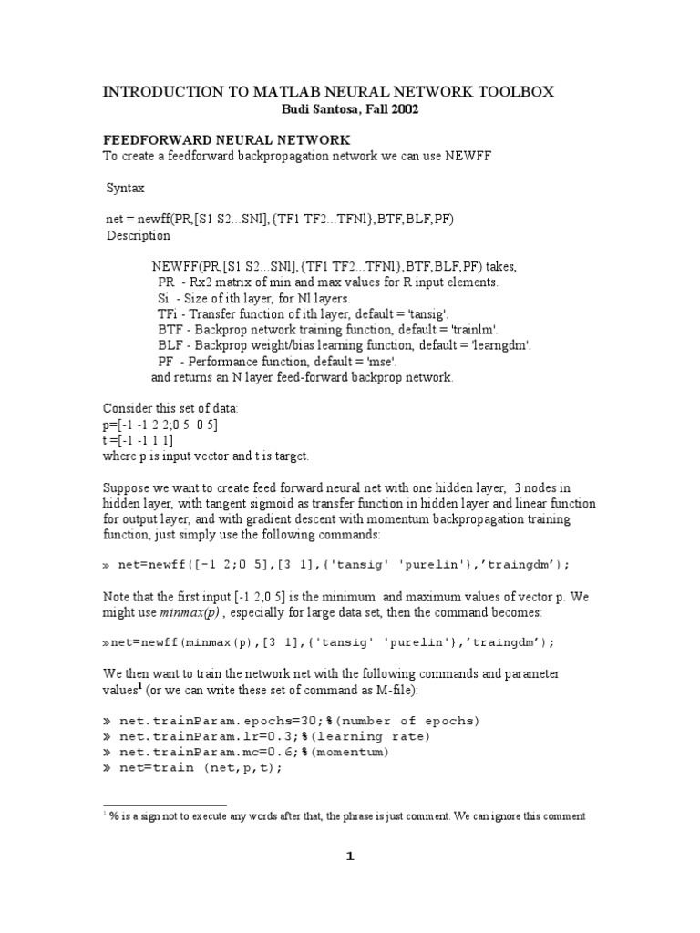 Introduction To Matlab Neural Network Toolbox | PDF | Artificial ...