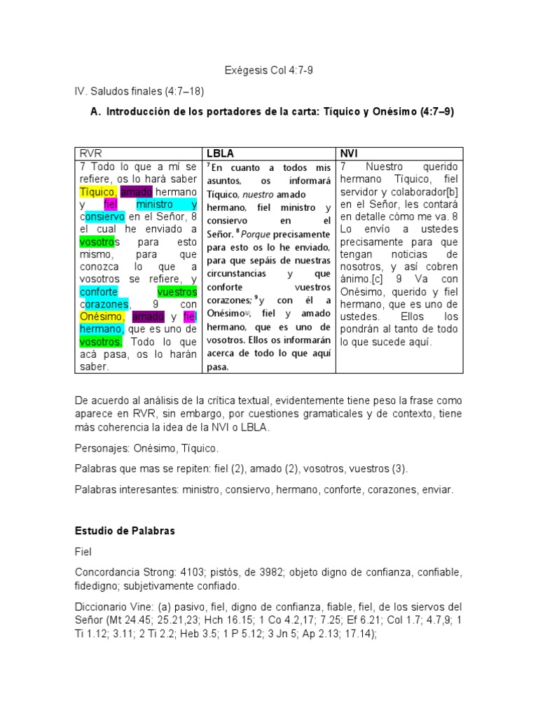 Exégesis Col 4 VV 7-9 | PDF | Epístola a los colosenses | Pablo el apóstol