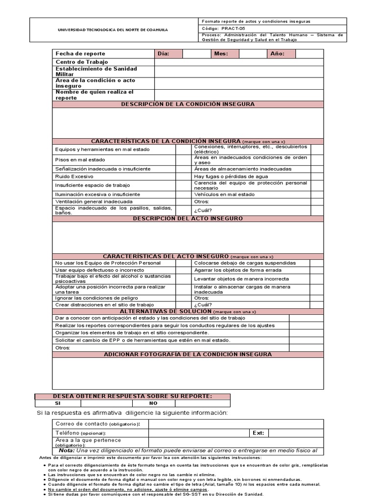 Formato Reporte de Actos y Condiciones Inseguras v1 Digsa | PDF