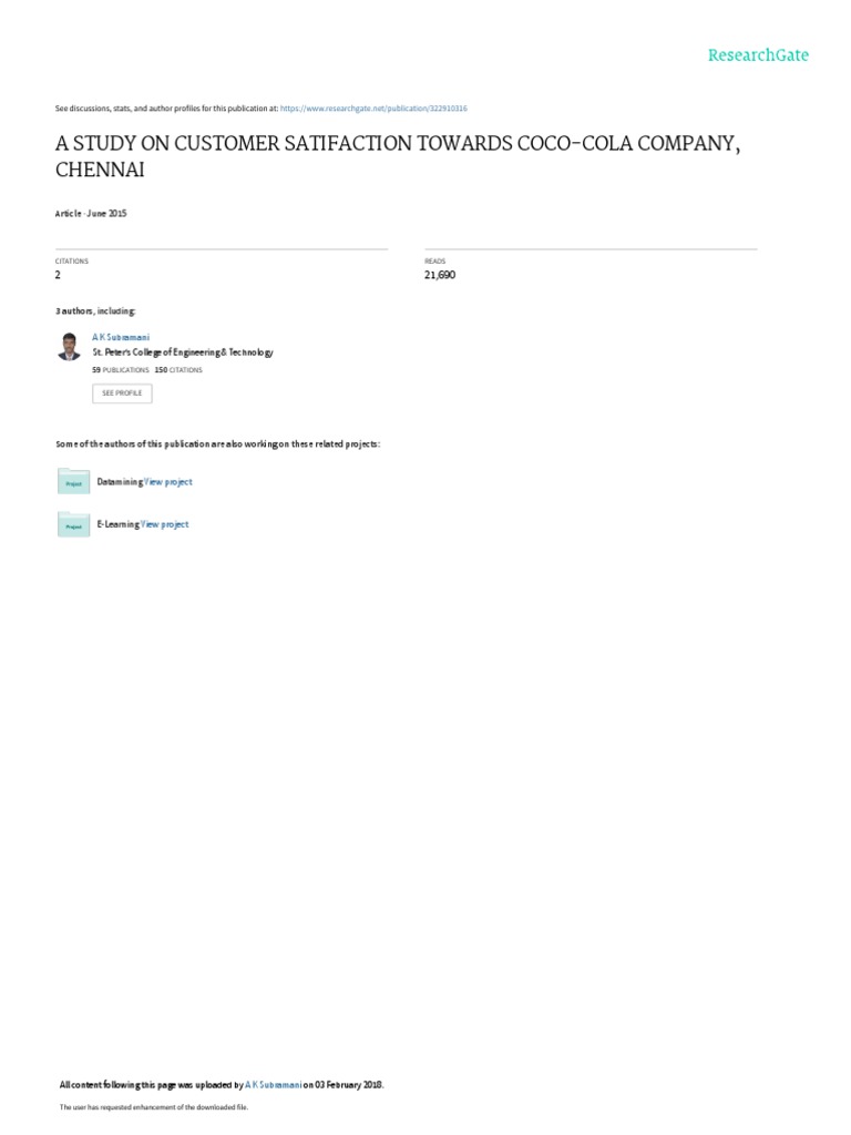 An Analysis of Customer Satisfaction Towards Coco-Cola Products in Chennai | PDF | Soft Drink ...