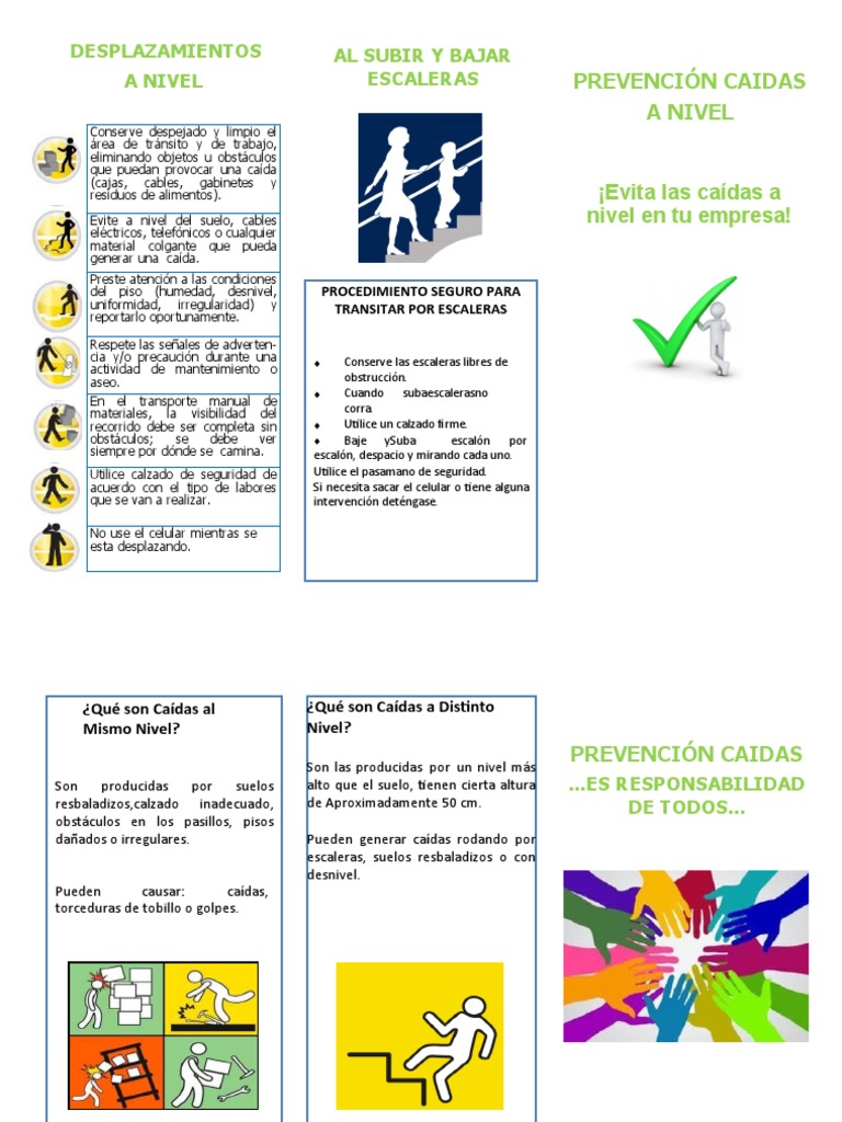 Folleto Prevención De Caidas A Nivel Y Desnivel Pdf