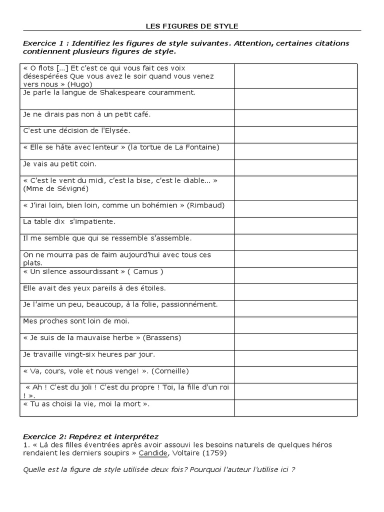 Exercice Figures de Style | PDF