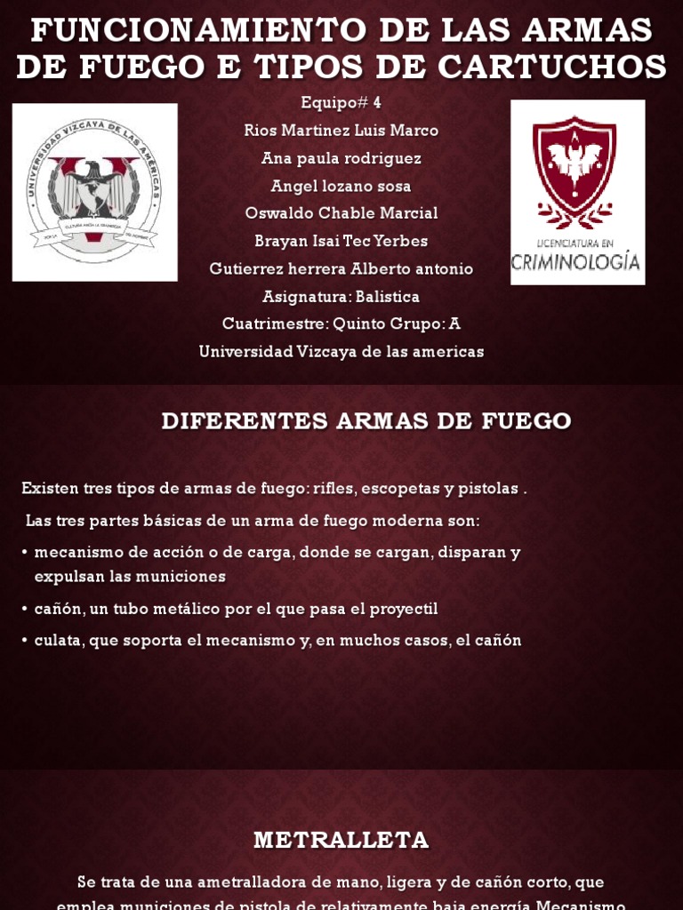Funcionamiento de Las Armas de Fuego e Tipos | PDF | Cartucho (armas de fuego) | Armas de fuego