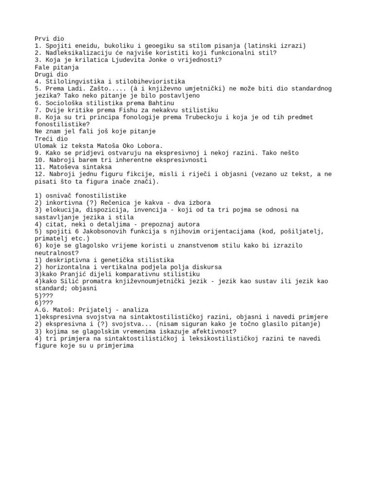 Stilistika Pitanja Ispiti 2 | PDF