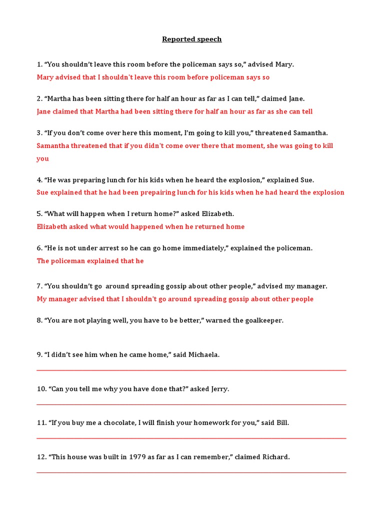 Reported Speech - Exercise | PDF