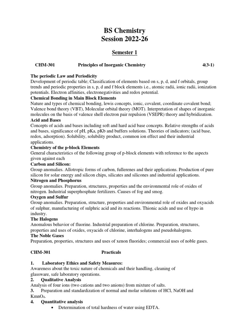 BS Chemistry Syllabus 2022-26 | PDF | Isomer | Valence (Chemistry)