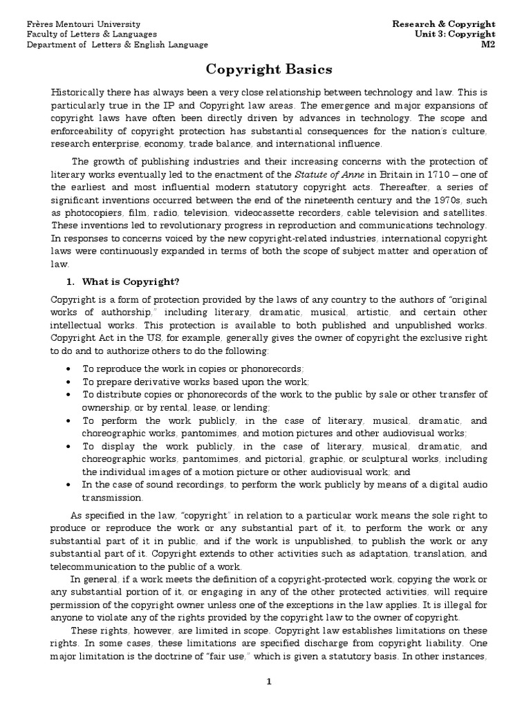 Copyright Basics | PDF | Copyright | Copyright Law