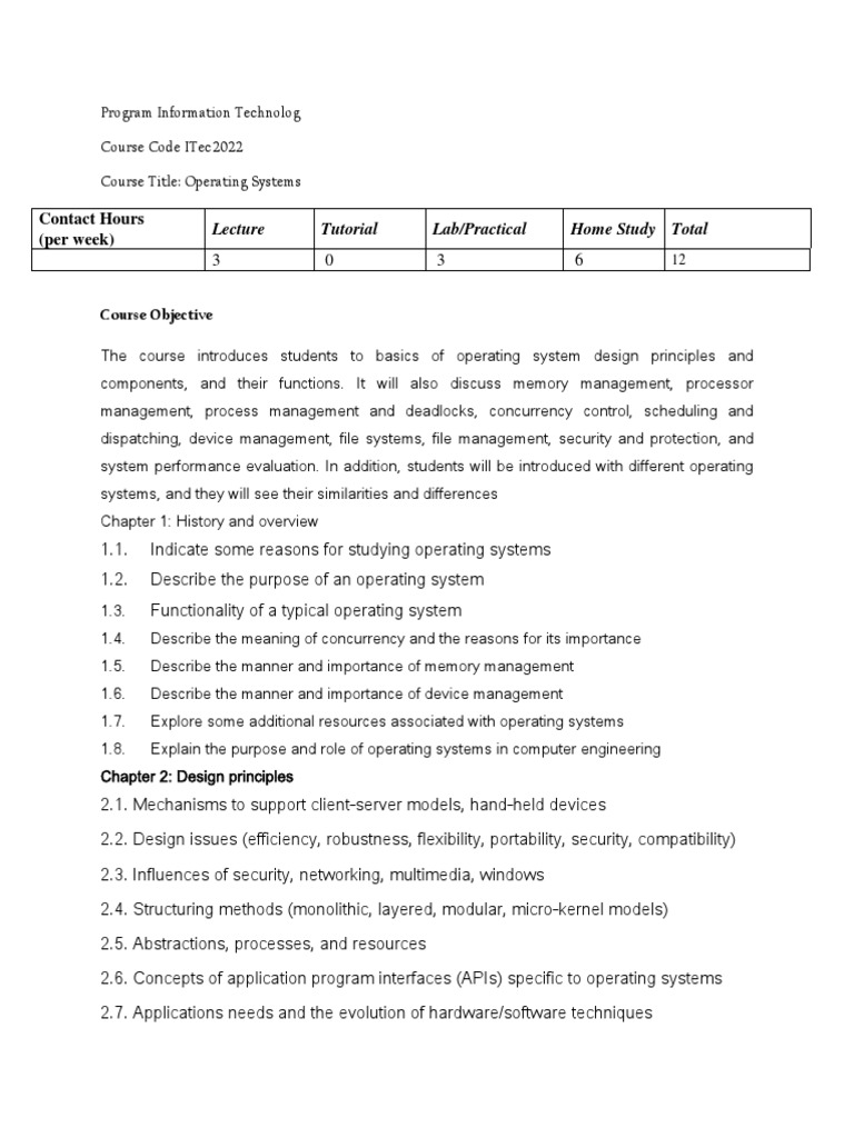 Os Course Outline | PDF | Operating System | Process (Computing)