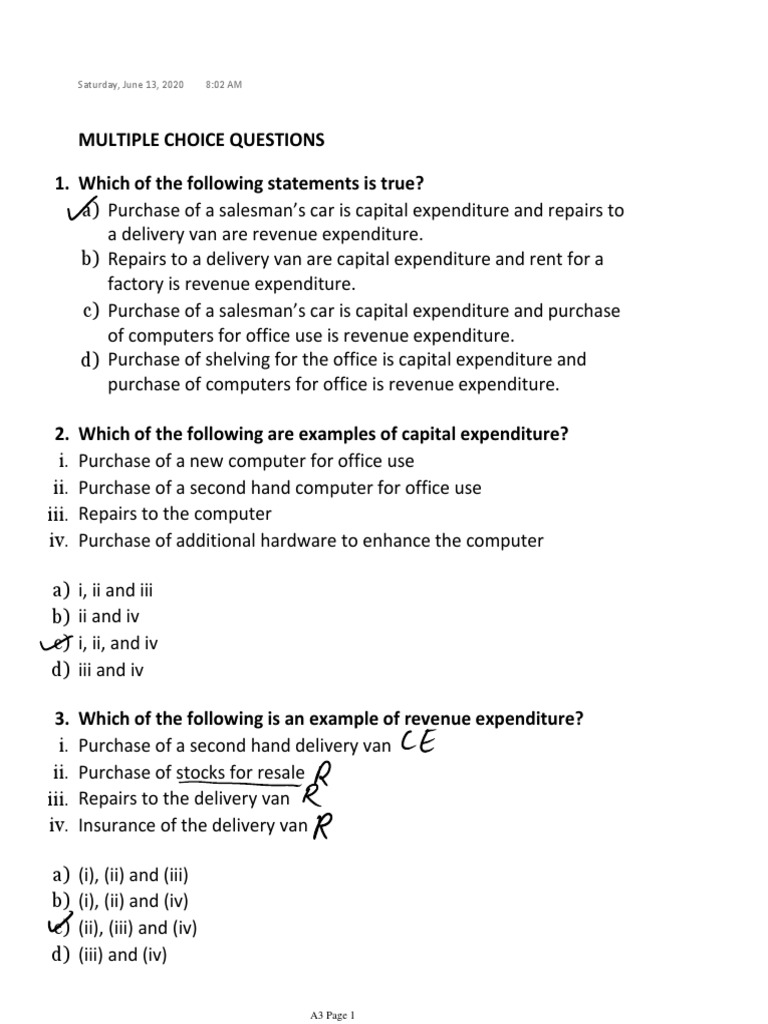 Multiple Choice Questions | PDF | Expense | Debits And Credits