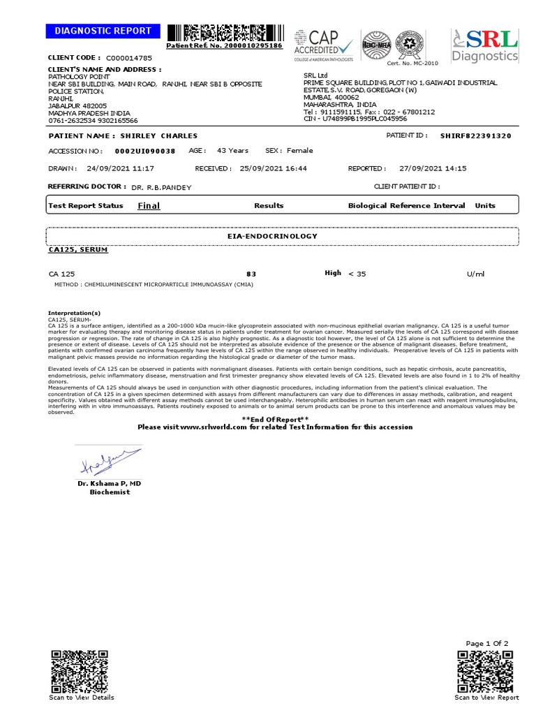 Diagnostic Report: Final | PDF | Ovarian Cancer | Assay