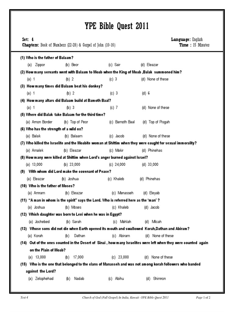 Bible Quest 2011 :set 4 | PDF | Israelites | Jesus