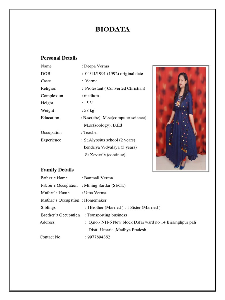 Biodata Deepa Verma | PDF