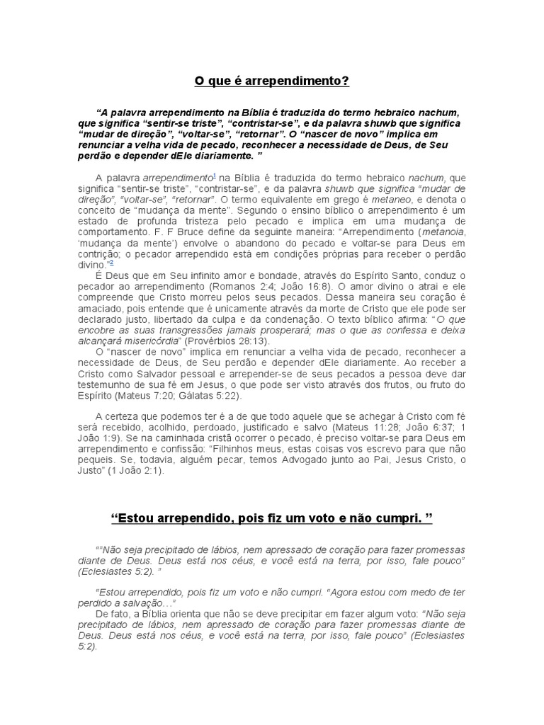 O Que É Arrependimento | PDF | Pecado | Jesus