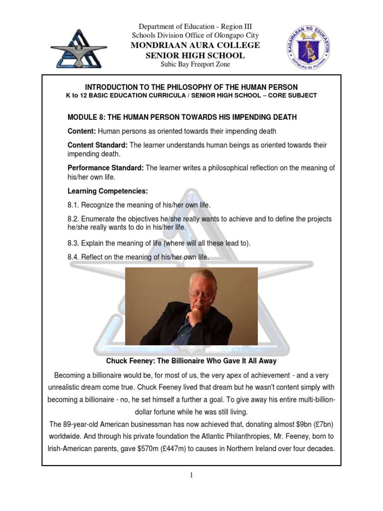 Module 8 The Human Person Towards His Impending Death | PDF | Meaning ...