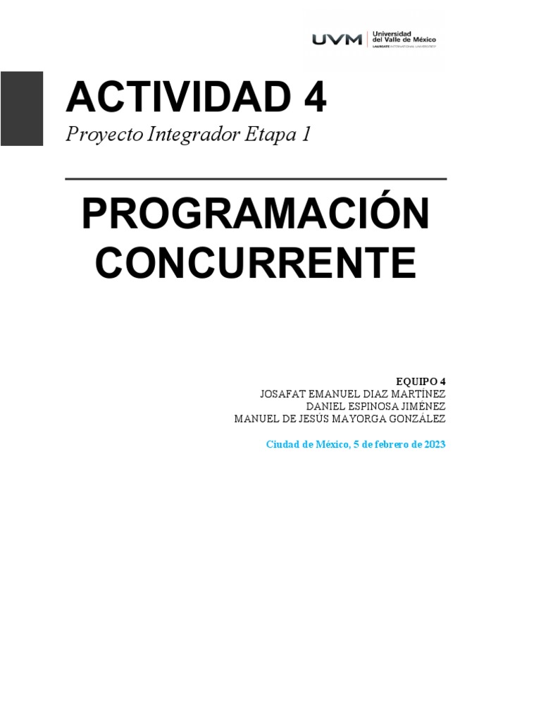 Actividad 4 Programación Concurrente: Proyecto Integrador Etapa 1 | PDF ...
