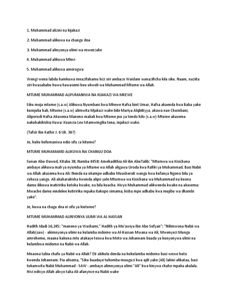 Tabiya Mbaya Za Muhammad | PDF