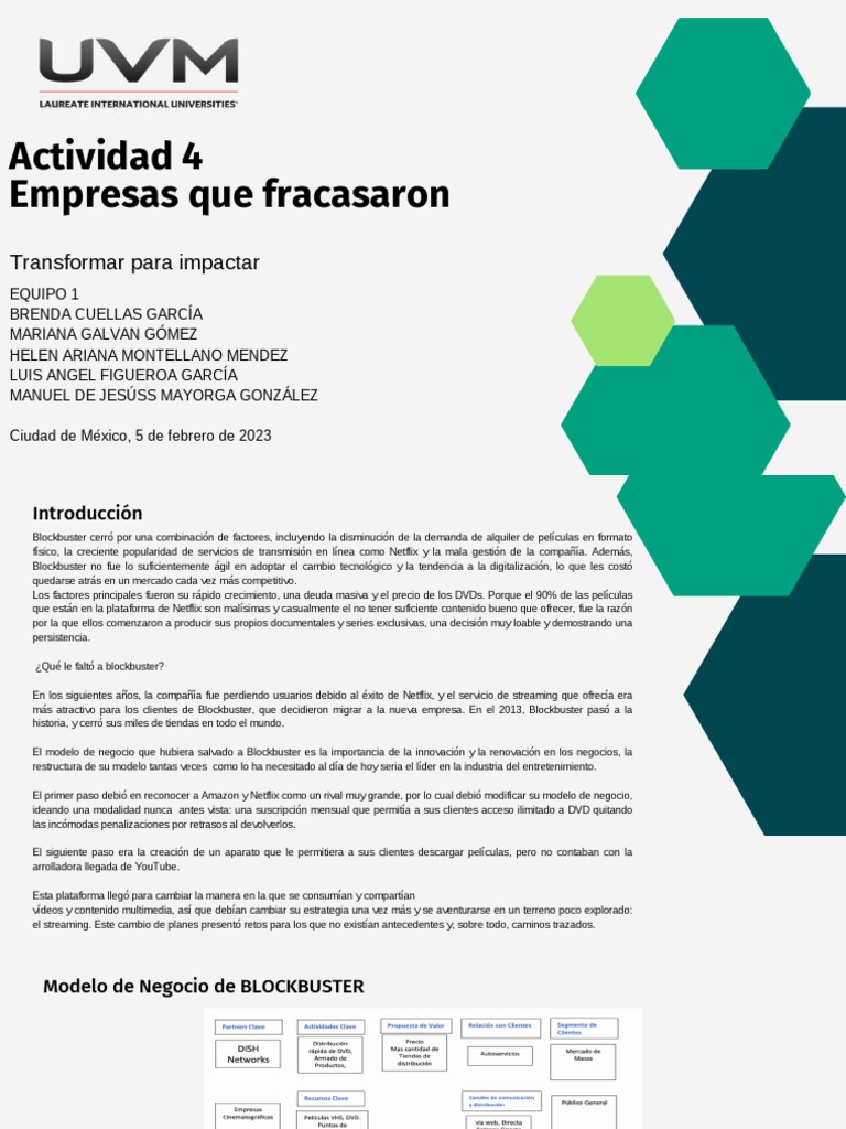 Actividad 4 Empresas Que Fracasaron: Transformar para Impactar | PDF | Netflix | Economias