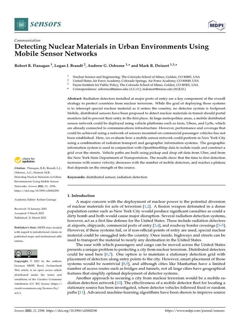 Detecting Nuclear Materials in Urban Environments Using Mobile Sensor Networks | PDF | Sensor ...